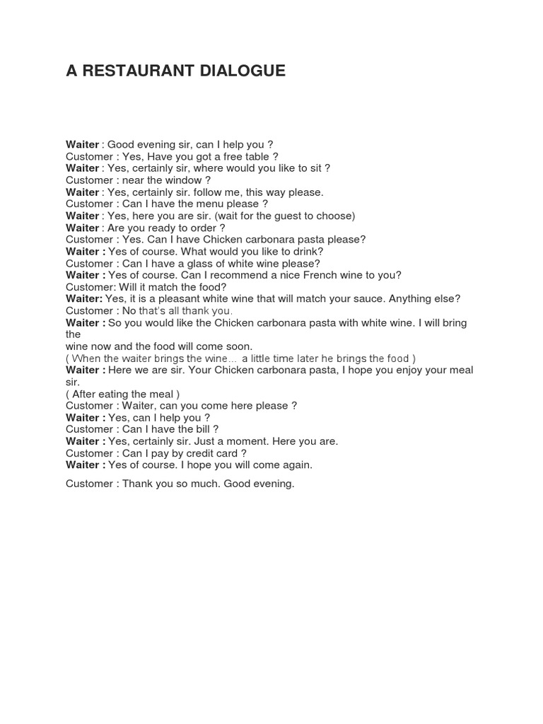 A Restaurant Dialogue | PDF | Waiting Staff | Restaurants