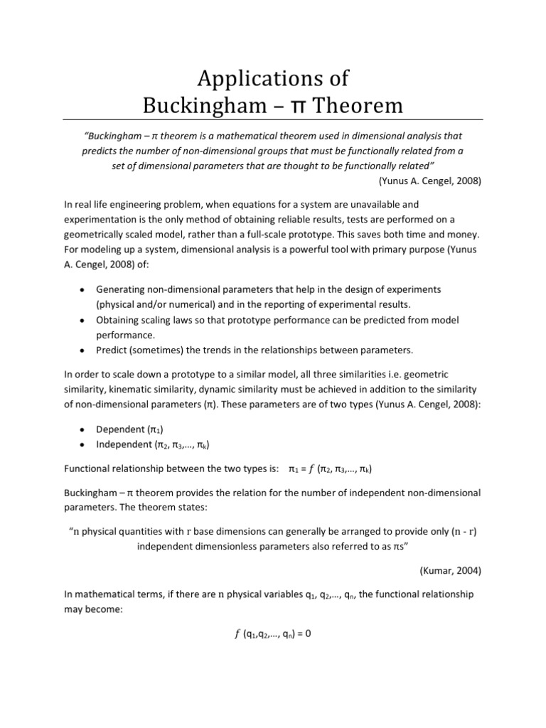 Applications of Buckingham Pi Theorem | Scientific Method | Analysis