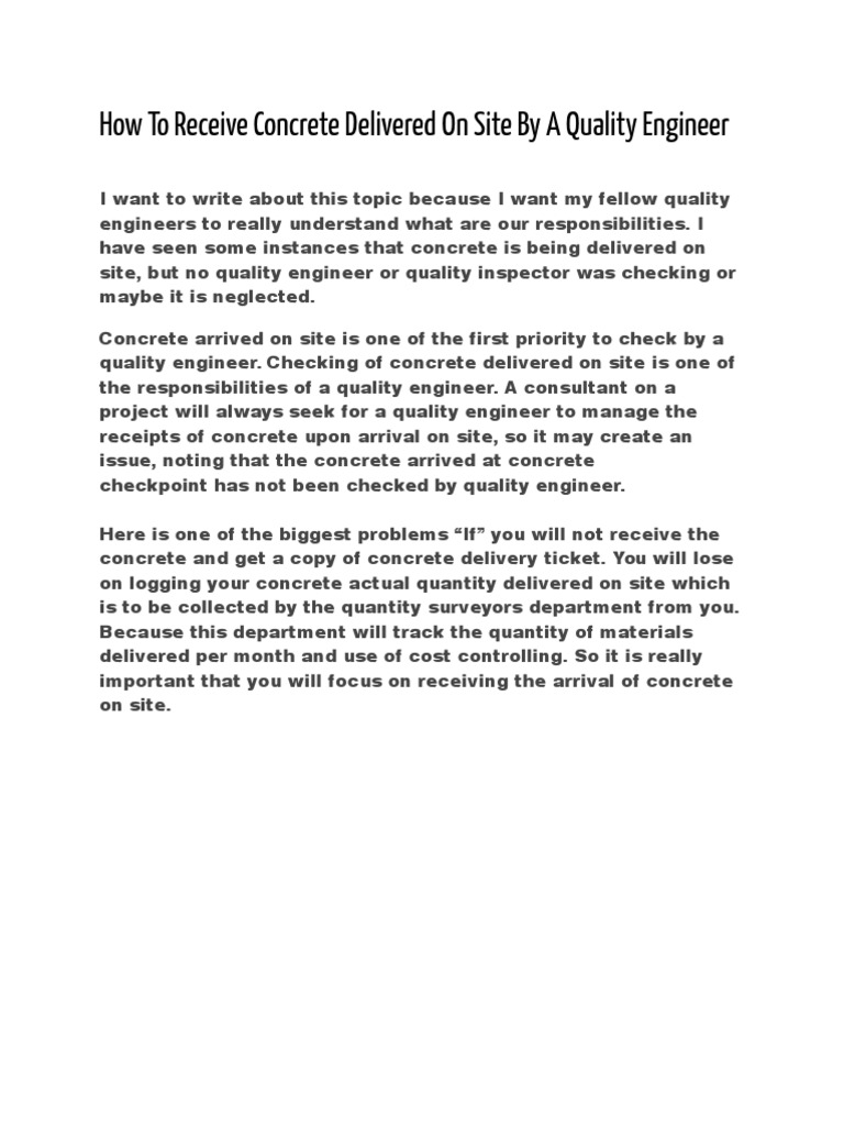 How To Recieved Concrete Delivered On Site | PDF | Concrete | Temperature