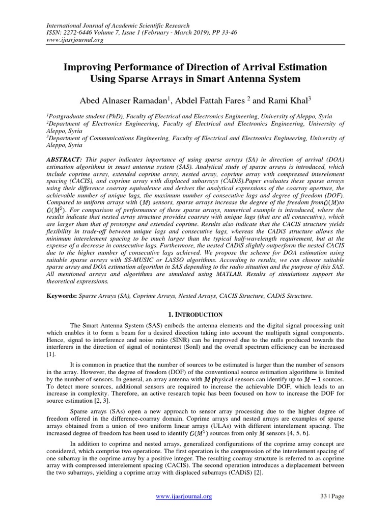 Improving Performance of Direction of Arrival Estimation Using Sparse Arrays in Smart Antenna ...