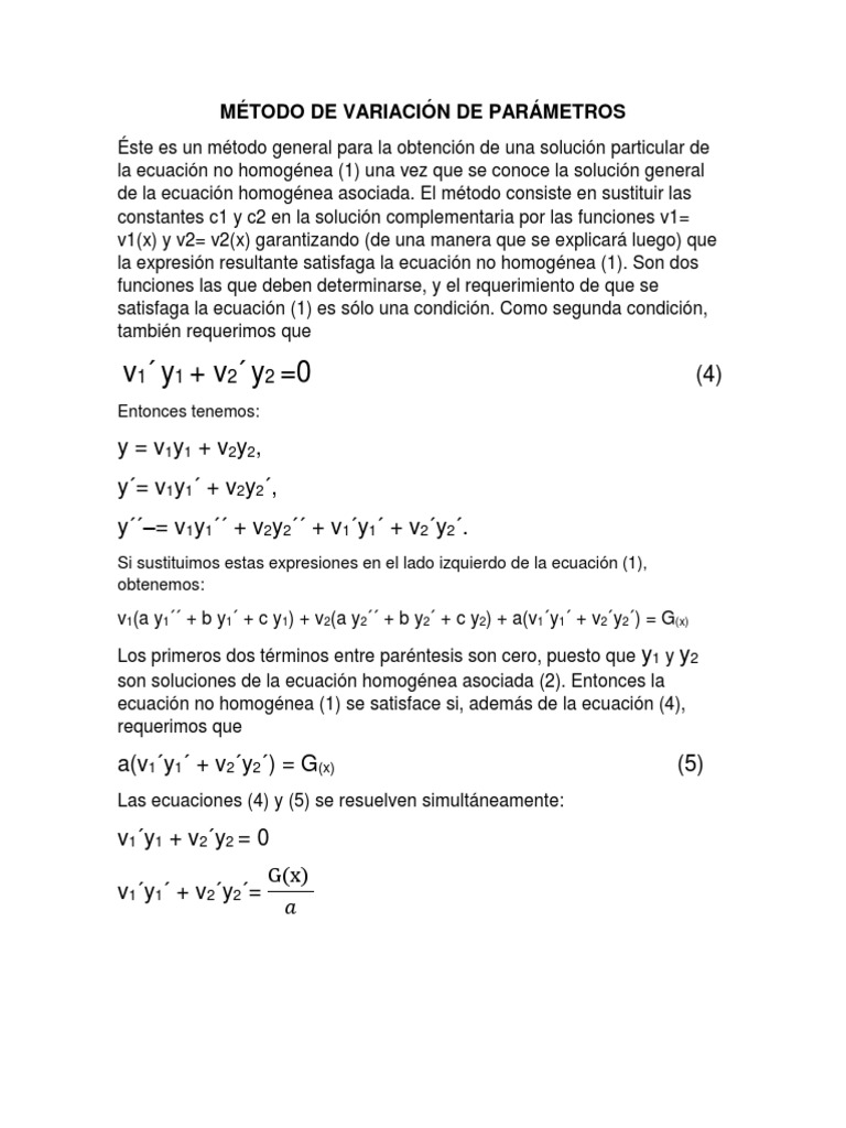 Método de Variación de Parámetros | PDF | Ecuaciones | Enseñanza de matemática