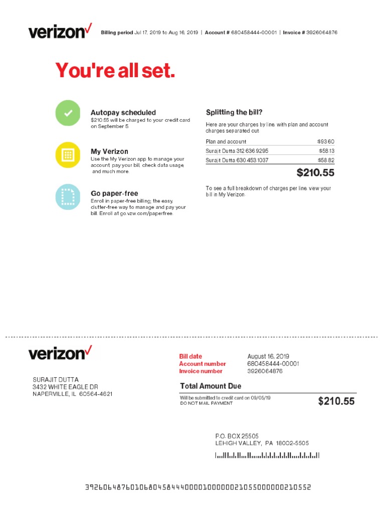 Verizon Bill August 16 2019 | PDF