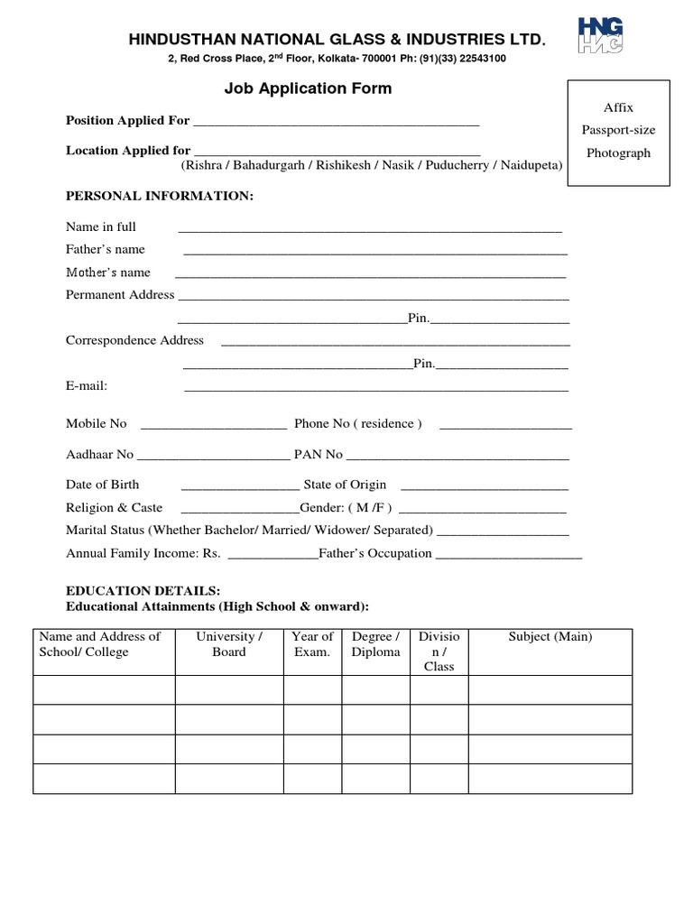 Job Application Form.pdf | Employment | Social Institutions