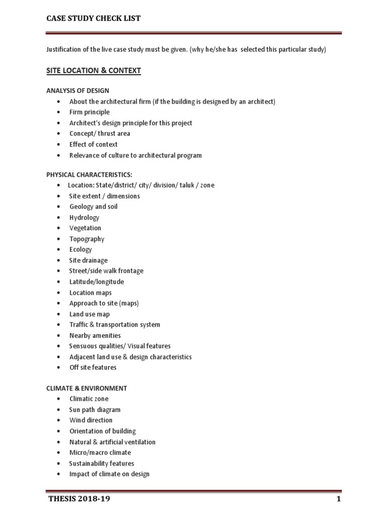 Architectural Case Study Checklist | PDF | Map | Landscape