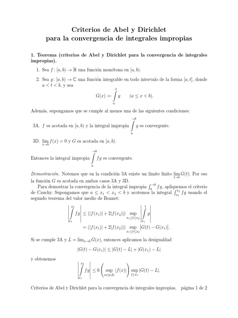 Int Improp Abel Dirichlet Es | Descargar gratis PDF | Integral ...