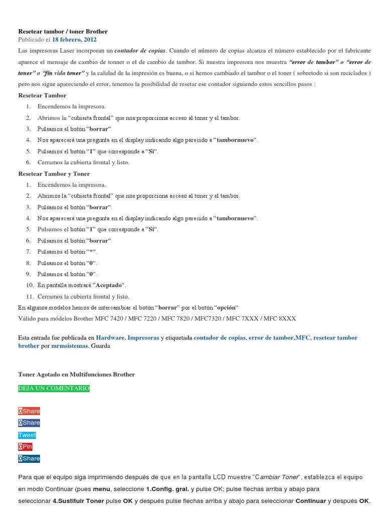 Resetear Tambor | PDF | Impresora (Computación) | Hardware de la computadora