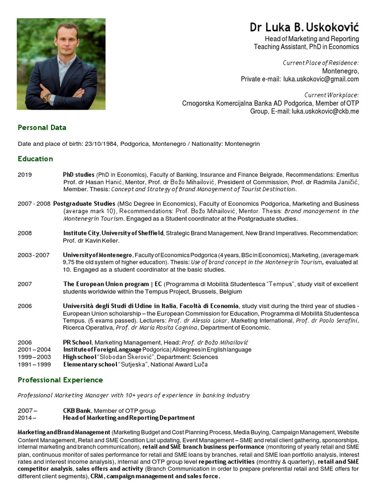 Marketing Expert in Banking & Tourism | PDF | Montenegro | Marketing