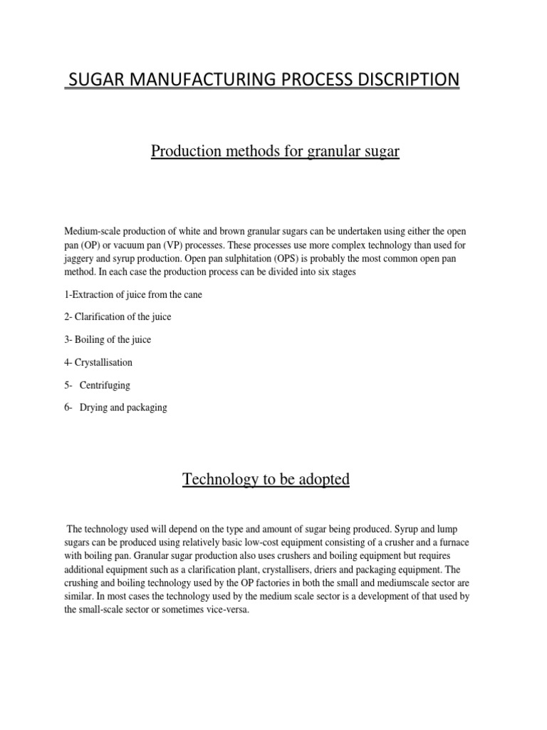 Sugar Manufacturing Process Overview | PDF | Sugarcane | Sucrose