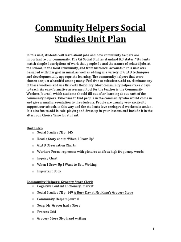 Community Helpers Unit Plan for Kids | PDF | Paragraph | Adverb