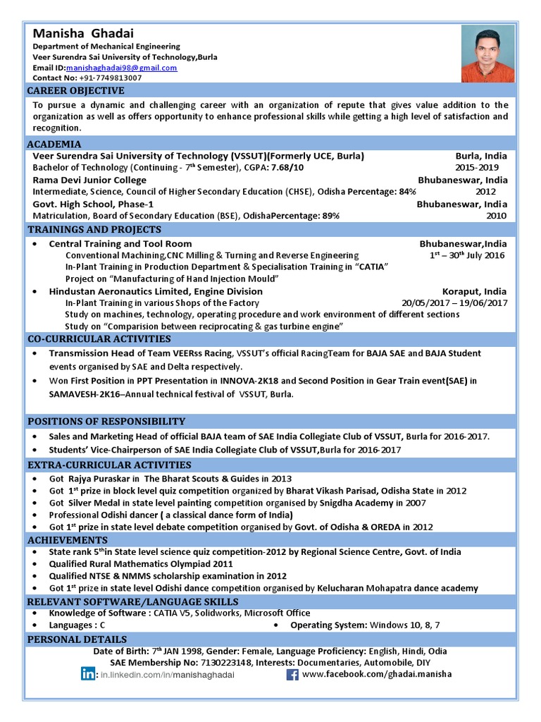 Resume - Manisha Ghadai | PDF | Engineering