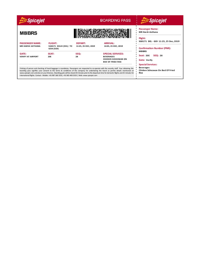SpiceJet - BoardingPass - PNR M8IBRS - 25 Dec 2019 Delhi - Goa For MR ... SpiceJet - BoardingPass - PNR M8IBRS - 25 Dec 2019 Delhi - Goa For MR ...