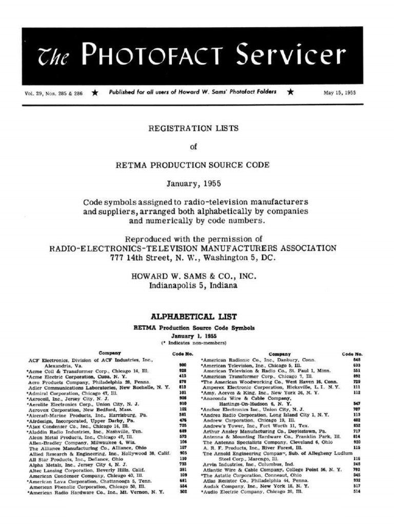 1955 RMA-EIA Codes | PDF