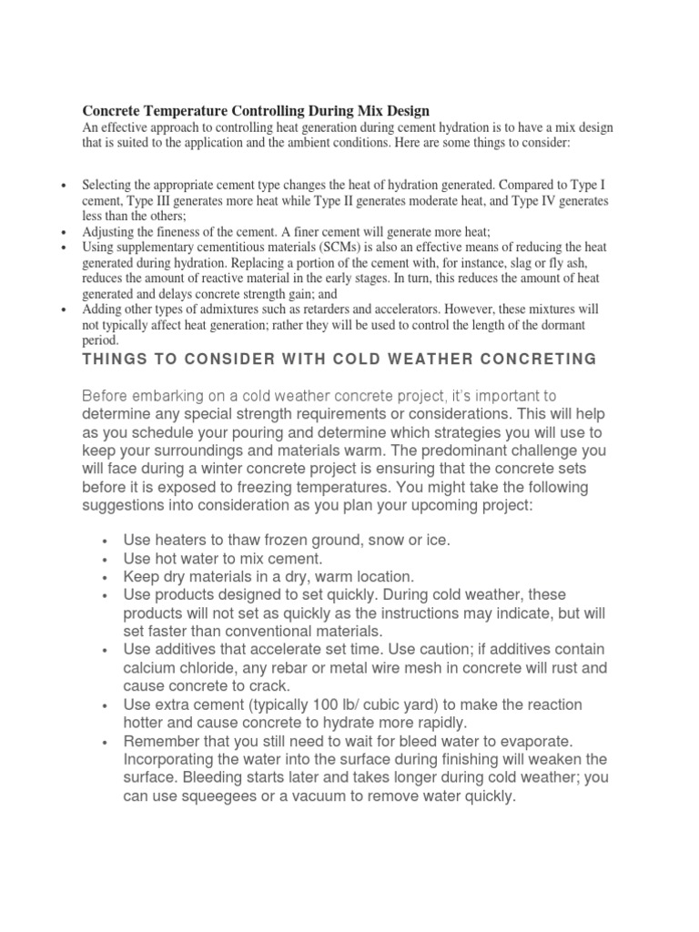 Concrete Temperature Control Tips | PDF | Casting (Metalworking) | Concrete