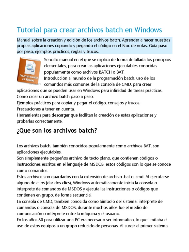 Tutorial para Crear Archivos Batch en Windows | PDF | Archivo de ...