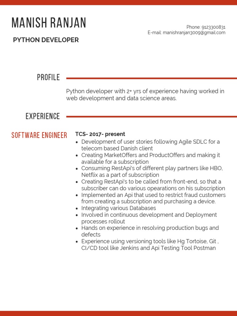 Python Developer Manish Resume | PDF | Python (Programming Language) | Cloud Computing