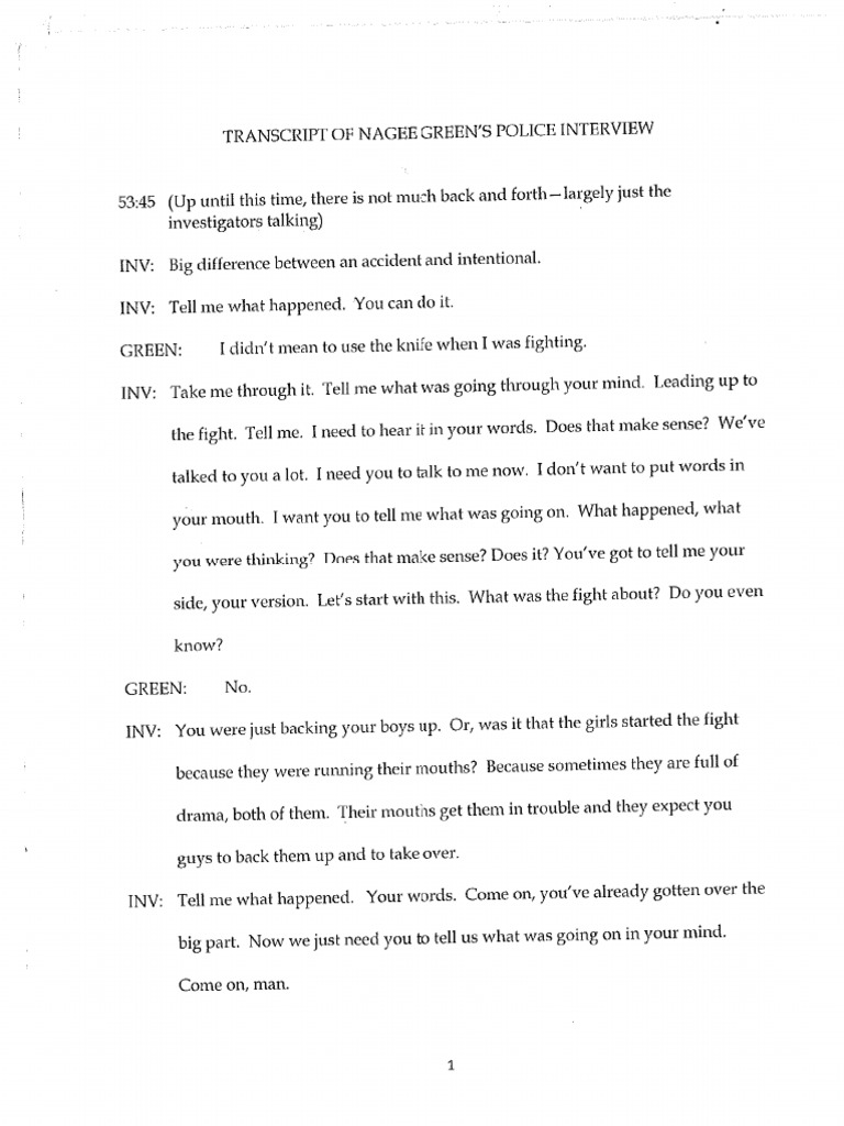 Negee Green Transcript of Police Interrogation | PDF