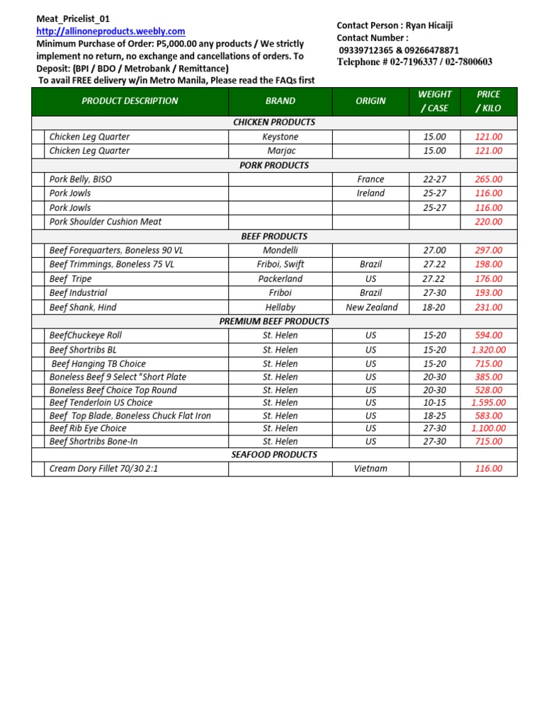 Selling Meat Pricelist 01 | PDF | Beef | Animal Death