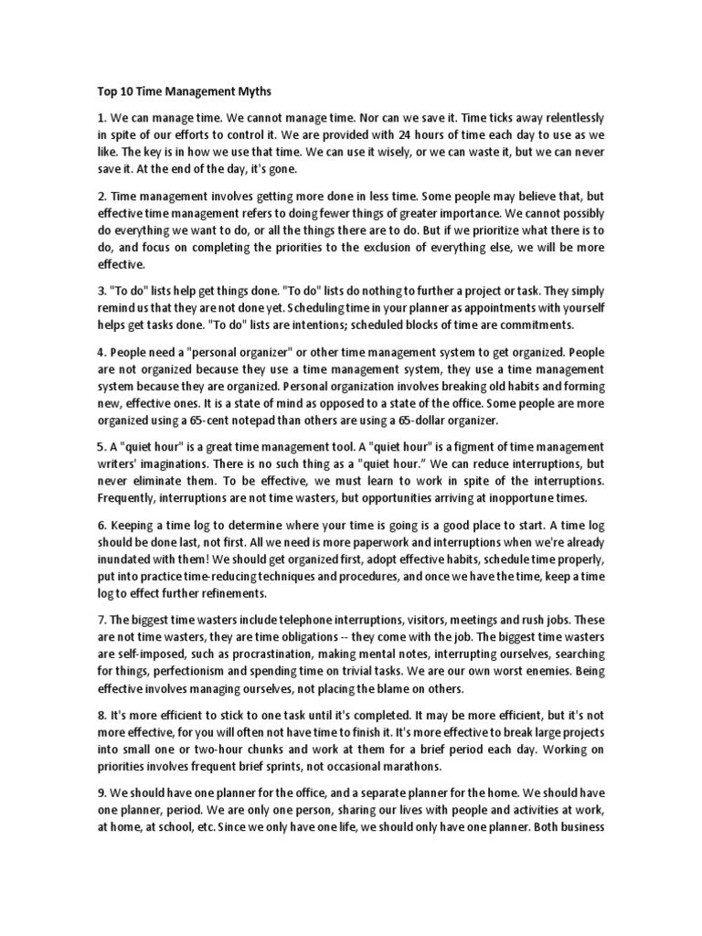 10 Myths of Time Management and the Real Enemies of Effective Use of ...