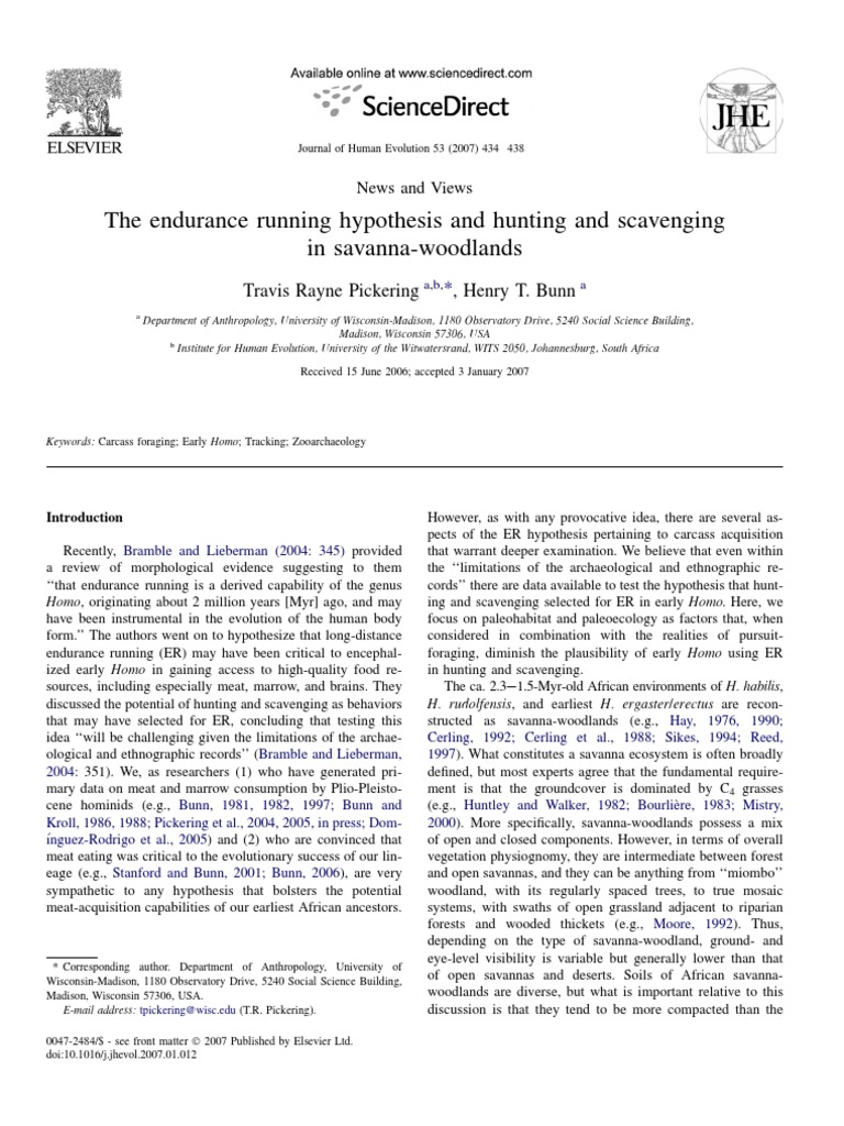 The Endurance Running Hypothesis and Hun | PDF | Hunting | Human Evolution