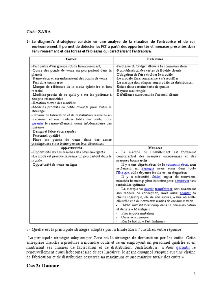 Cas ZARA - Danone | PDF | Business | Commercialisation
