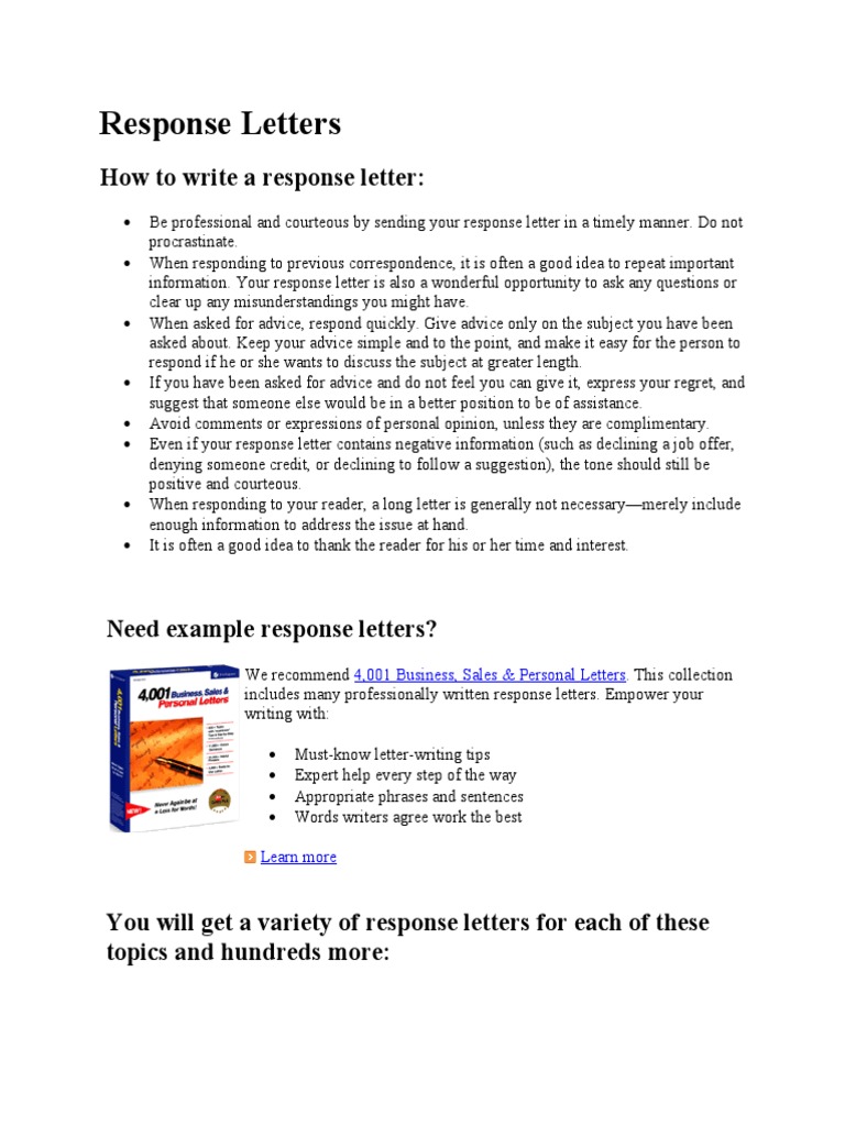 Response Letters | PDF | Question