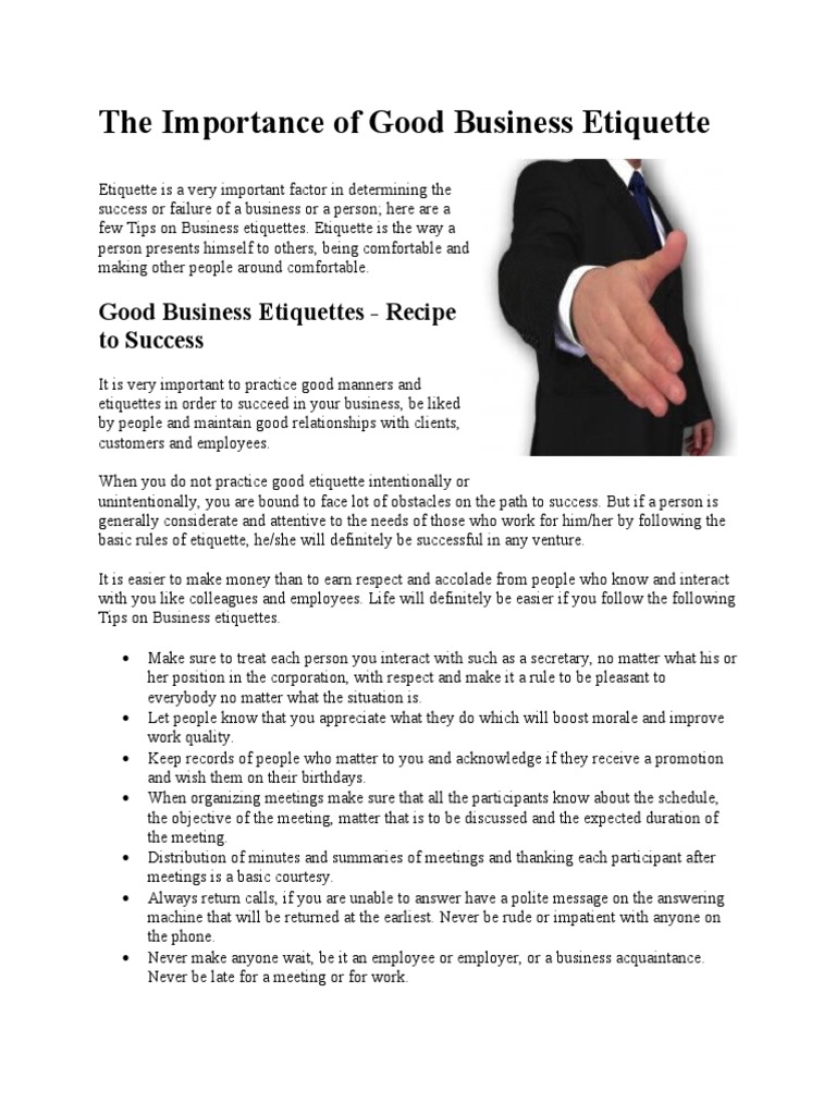 Business Etiquette Tips for Success | PDF | Etiquette | Communication