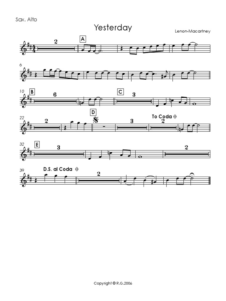 Yesterday Sax. Alto | PDF