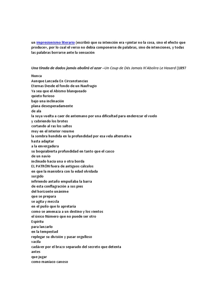 Mallarme Una Tirada de Dados Jamás Abolirá El Azar | PDF | Naturaleza