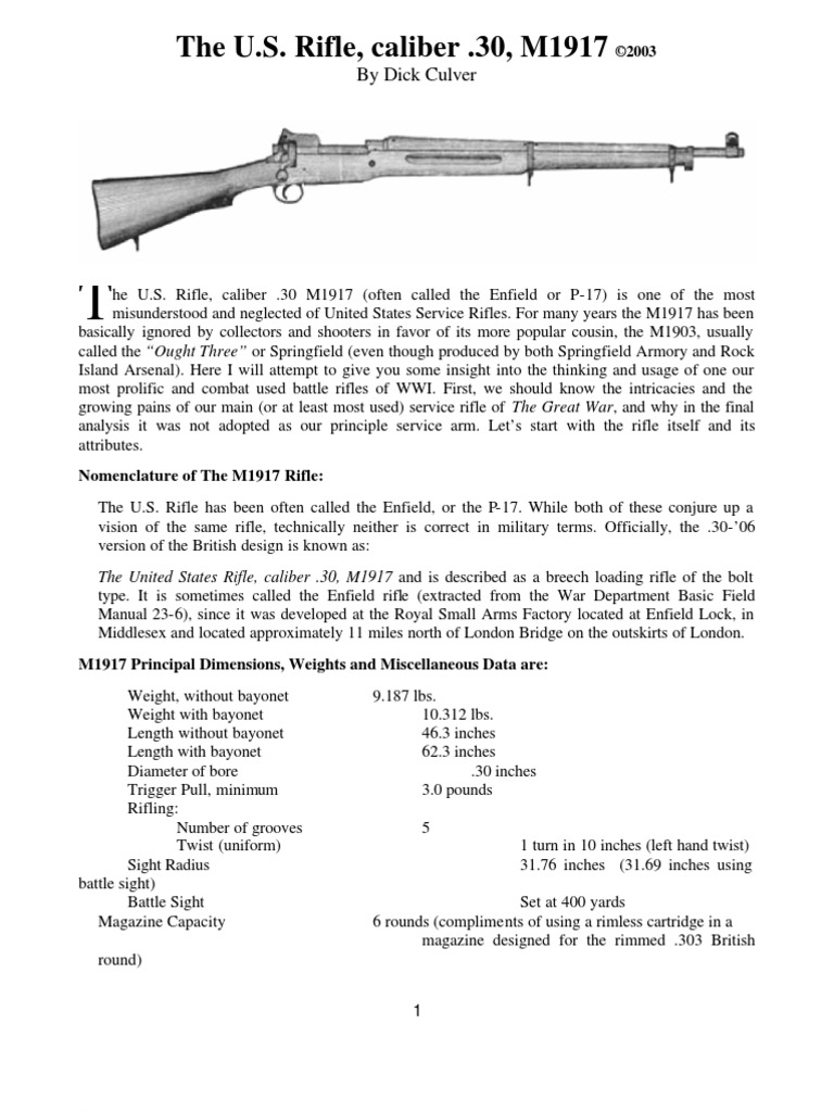 US Enfield Rifle, Caliber .30, M1917 | PDF | Rifle | Cartridge (Firearms)