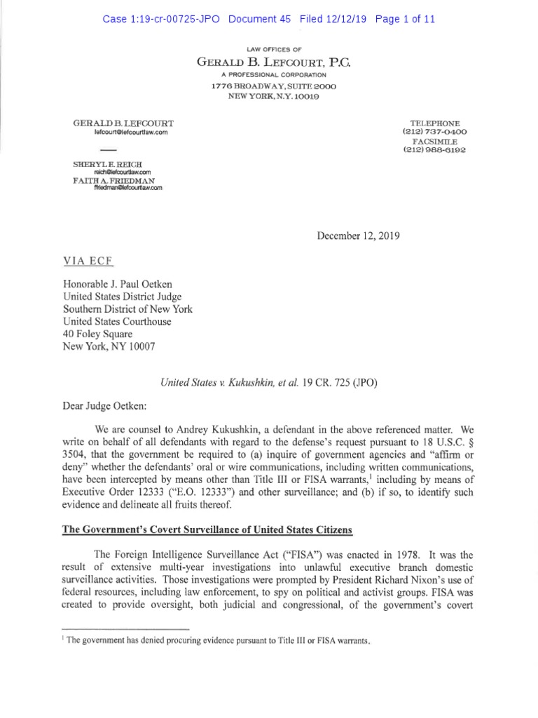 45 Letter Motion 12-12-2019 | PDF | Law