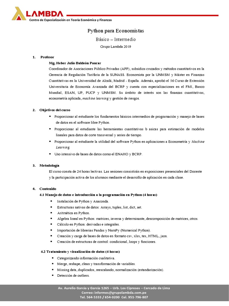 Syllabus Python para Economistas | PDF | Análisis de regresión | Python ...