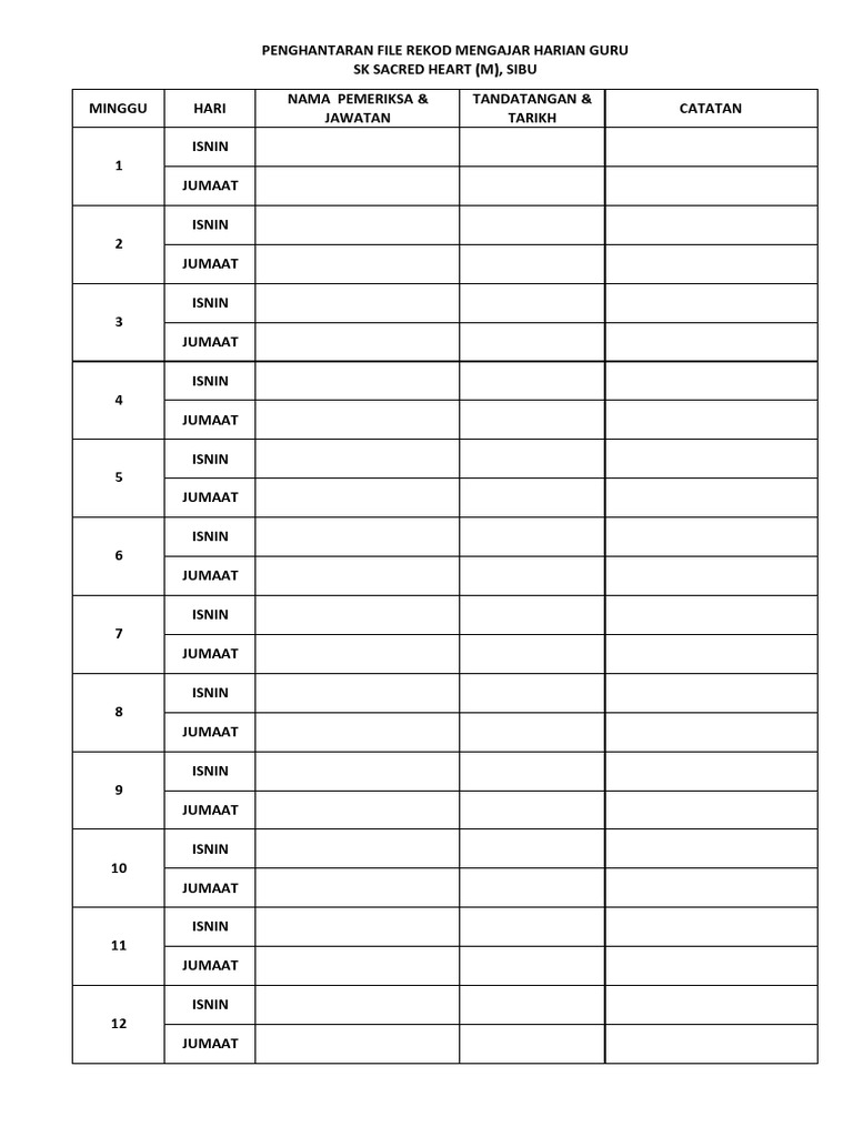 Rekod Penghantaran File Rekod Mengajar Guru 2020 | PDF