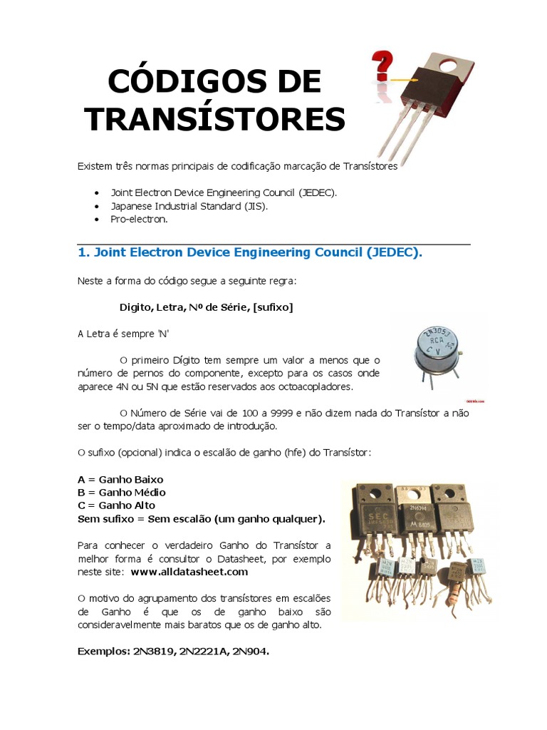 Codigos de Transistores | PDF | Transistor | Bens manufaturados