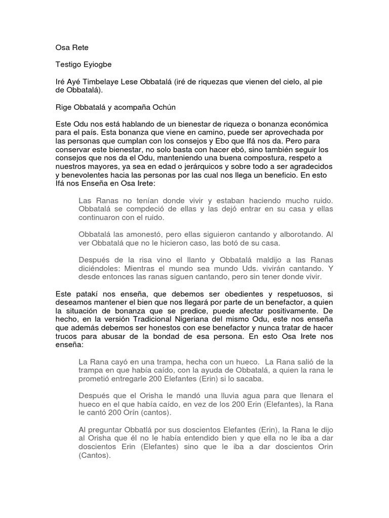 Osa Irete: Consejos de Humildad y Honestidad | PDF | Santeria ...