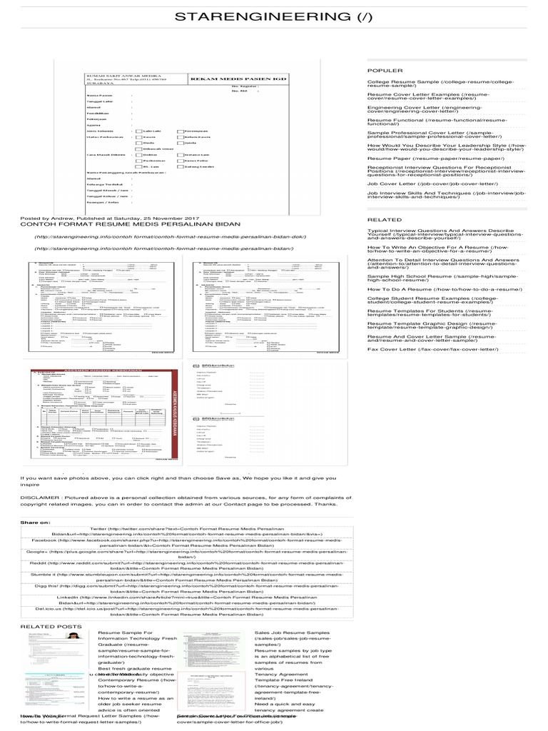 Contoh Format Resume Medis Persalinan Bidan Staren | PDF | Résumé ...
