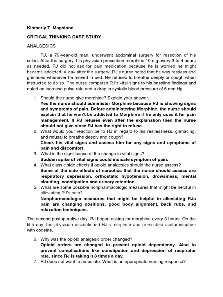 Critical Thinking Case Study Pharma | PDF | Morphine | Opioid