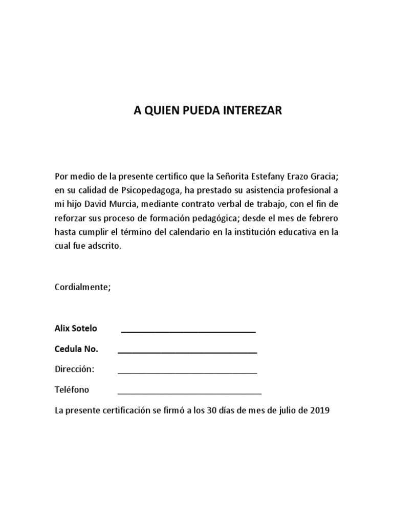 Certificacion Laboral A Quien Pueda Interezar | PDF
