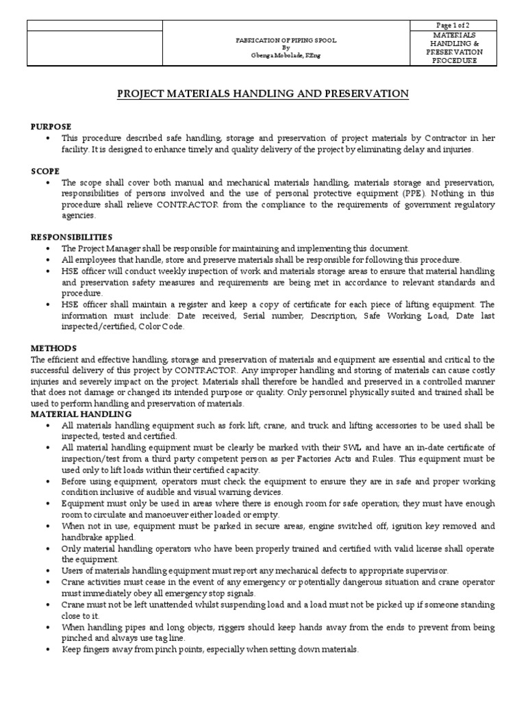 Project Materials Handling and Preservation Procedure | PDF | Elevator ...