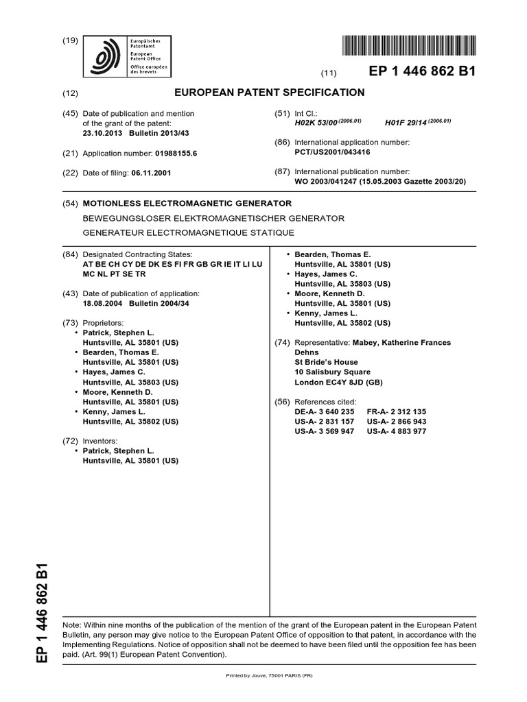 EP1446862B1 Meg Tom Bearden 2 | PDF | Inductor | Electric Generator