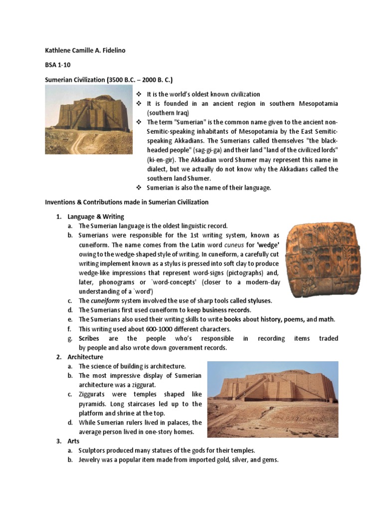 Sumerian Civilization | PDF | Sumer | Cuneiform