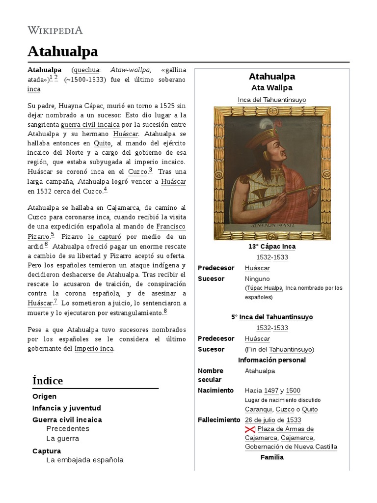 Atahualpa | PDF | Francisco Pizarro | Imperio Inca