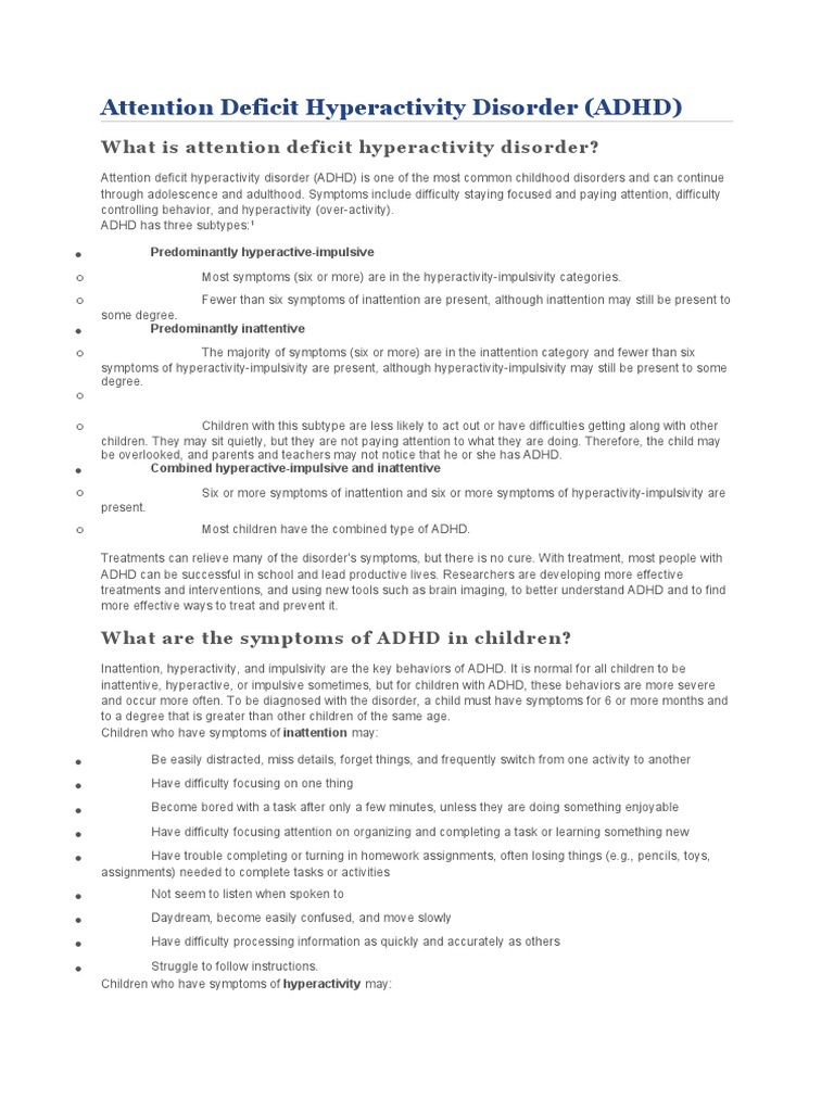 Attention Deficit Hyperactivity Disorder | PDF | Attention Deficit ...