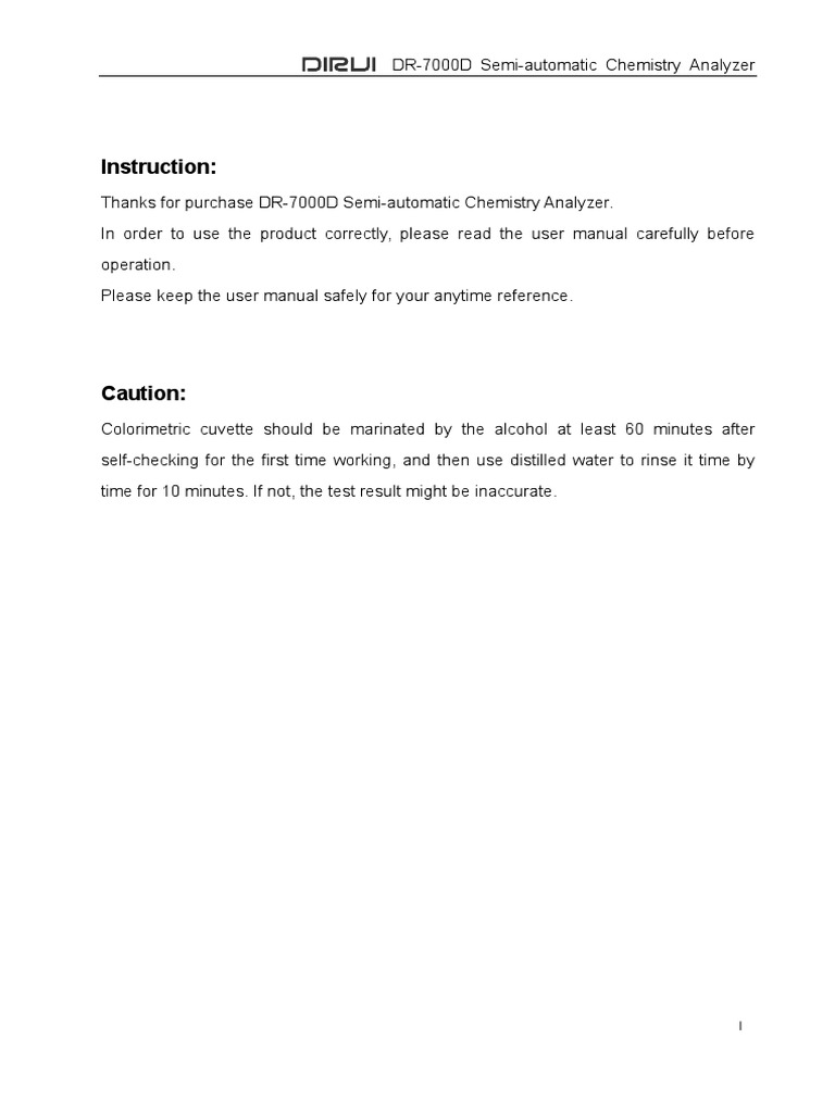 DR-7000D Semi-Automatic Chemistry Analyz PDF | PDF | Menu (Computing ...