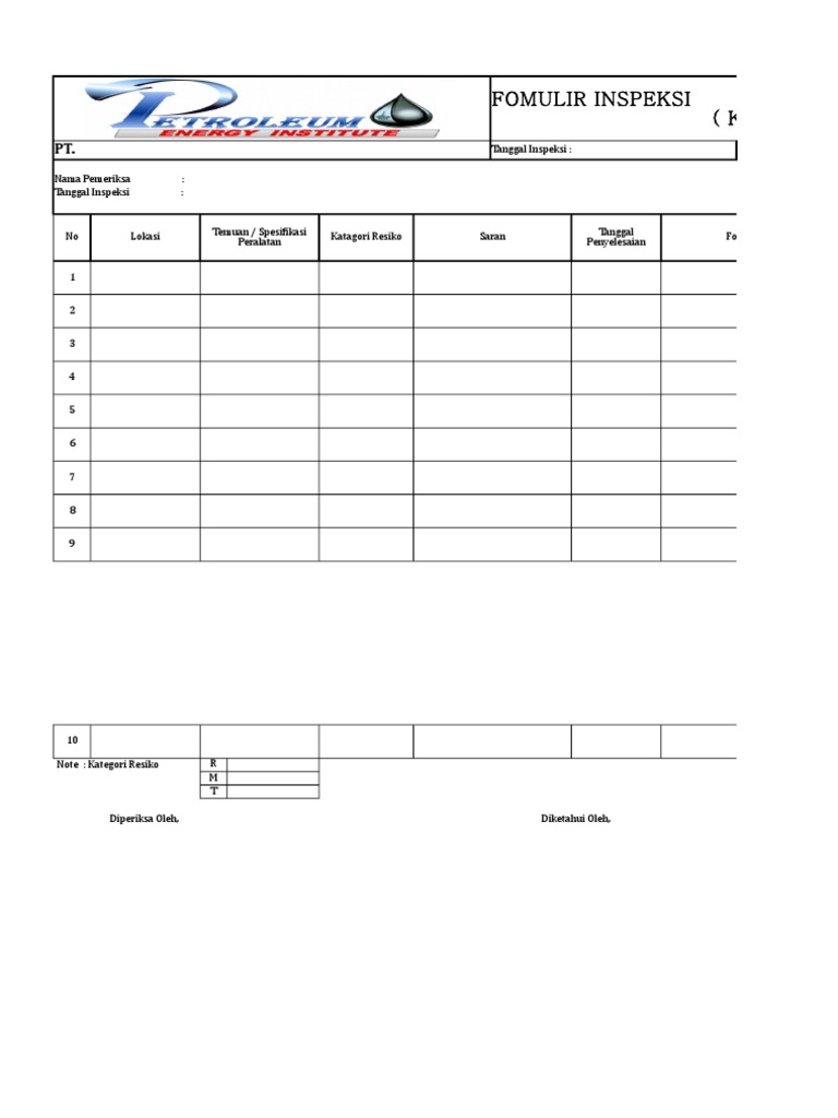Form Inspeksi PT. Petroleum Energi Institute | PDF