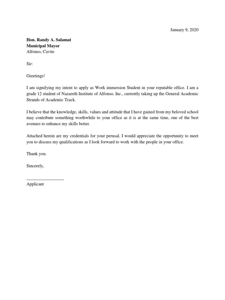 Application Letter Shs | PDF | Behavior Modification | Cognition