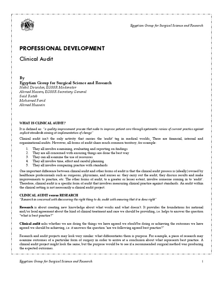 Professional Development: Clinical Audit | PDF | Audit | Evidence Based ...