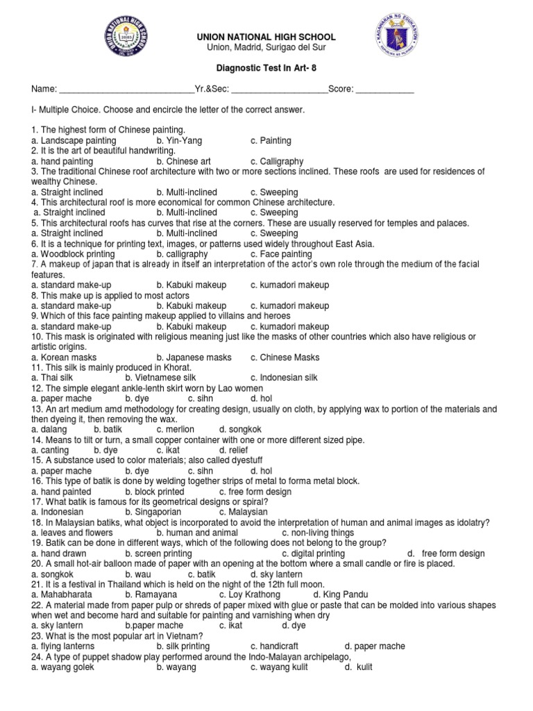 Diagnostic Test in Art | PDF
