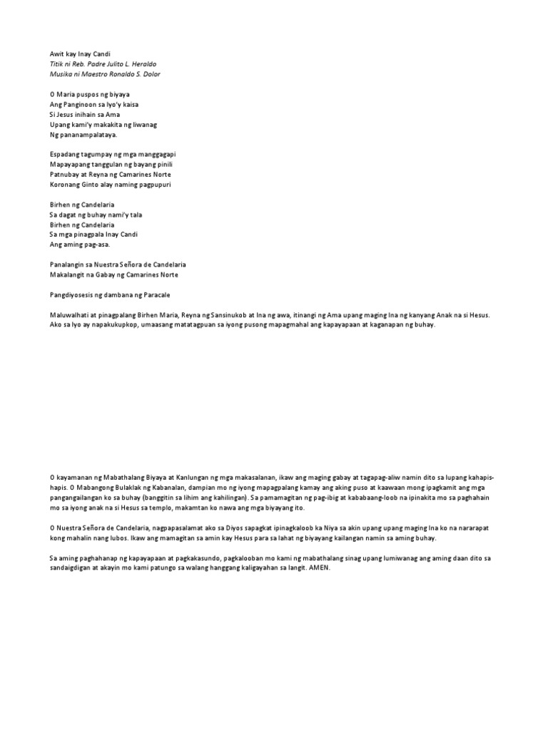 Awit at Panalangin Kay Inay Candi | PDF