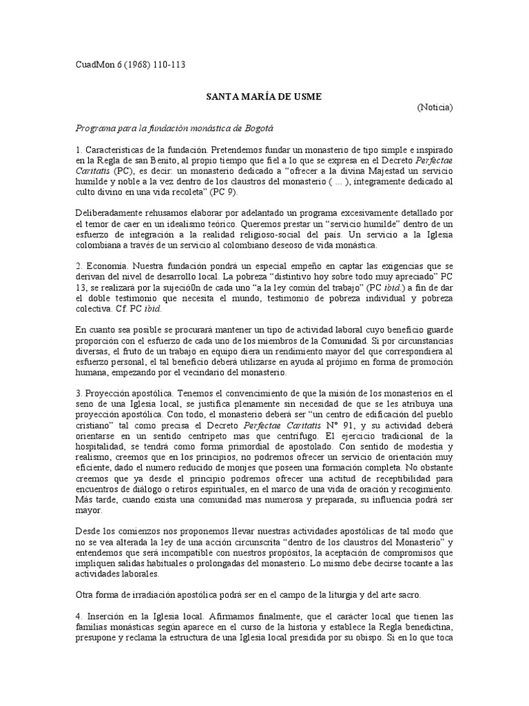 Santa María de Usme, Noticia. | PDF | Monasterio | Iglesia Católica