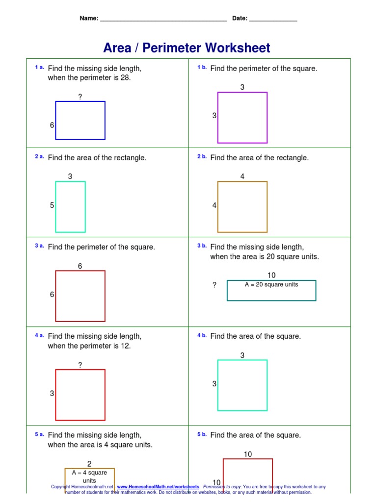 Worksheets Perimeter Of Squares